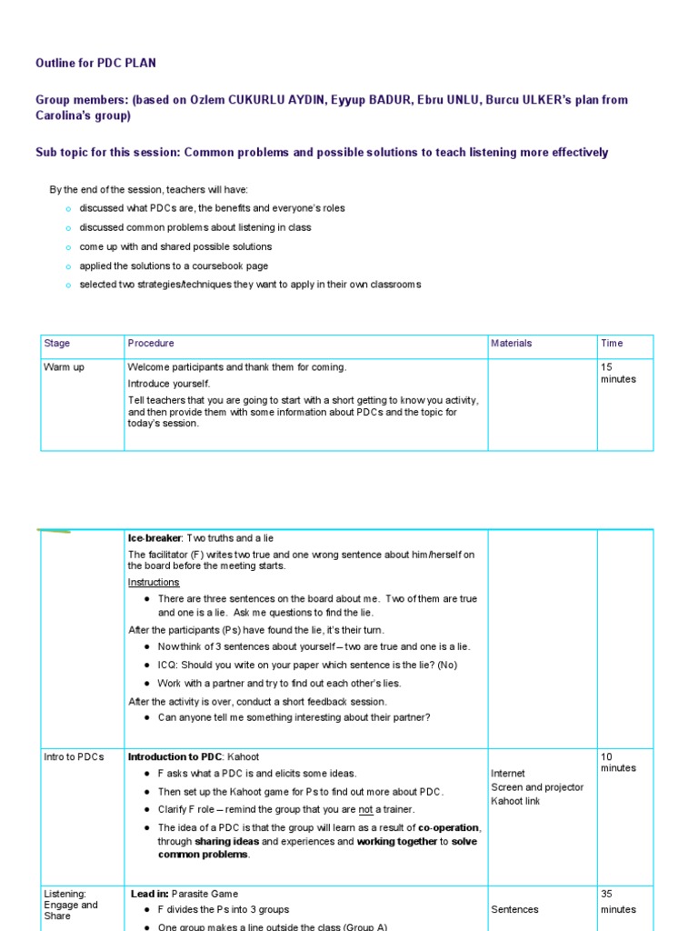 PDC PLAN - Listening-Problems and Solutions | PDF | Brainstorming ...