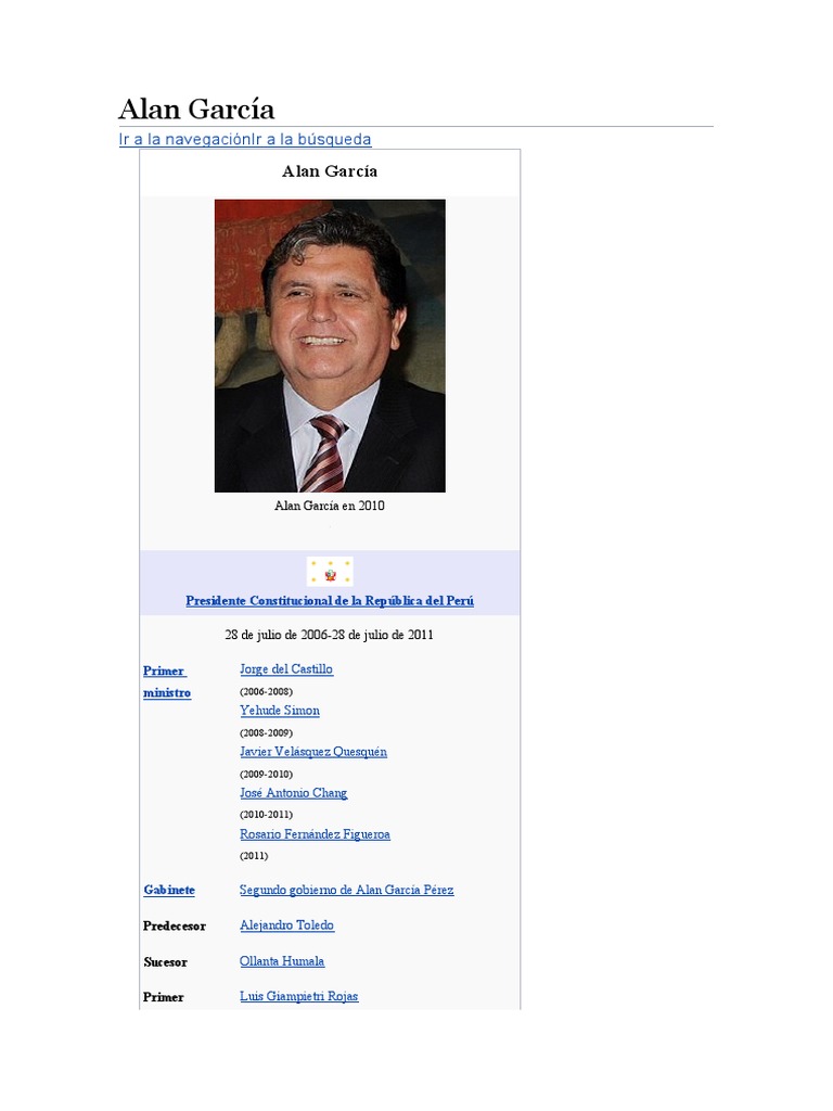 Biografía de Alan García, Presidente del Perú | PDF | Perú | Gobierno