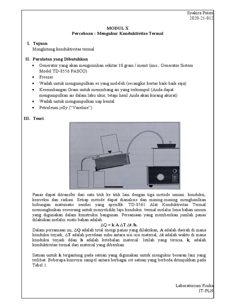 Modul X Percobaan Konduktivitas Termal | PDF