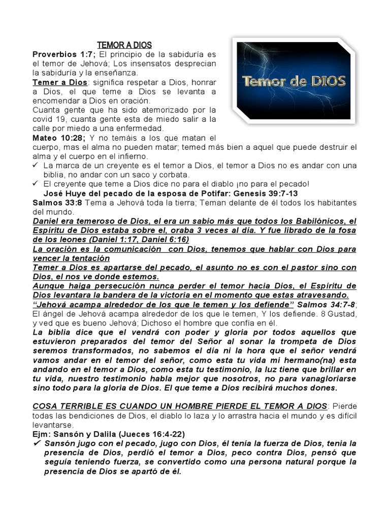 El Temor a Dios: Sabiduría y Fe | PDF | Dios | Creencia religiosa y ...