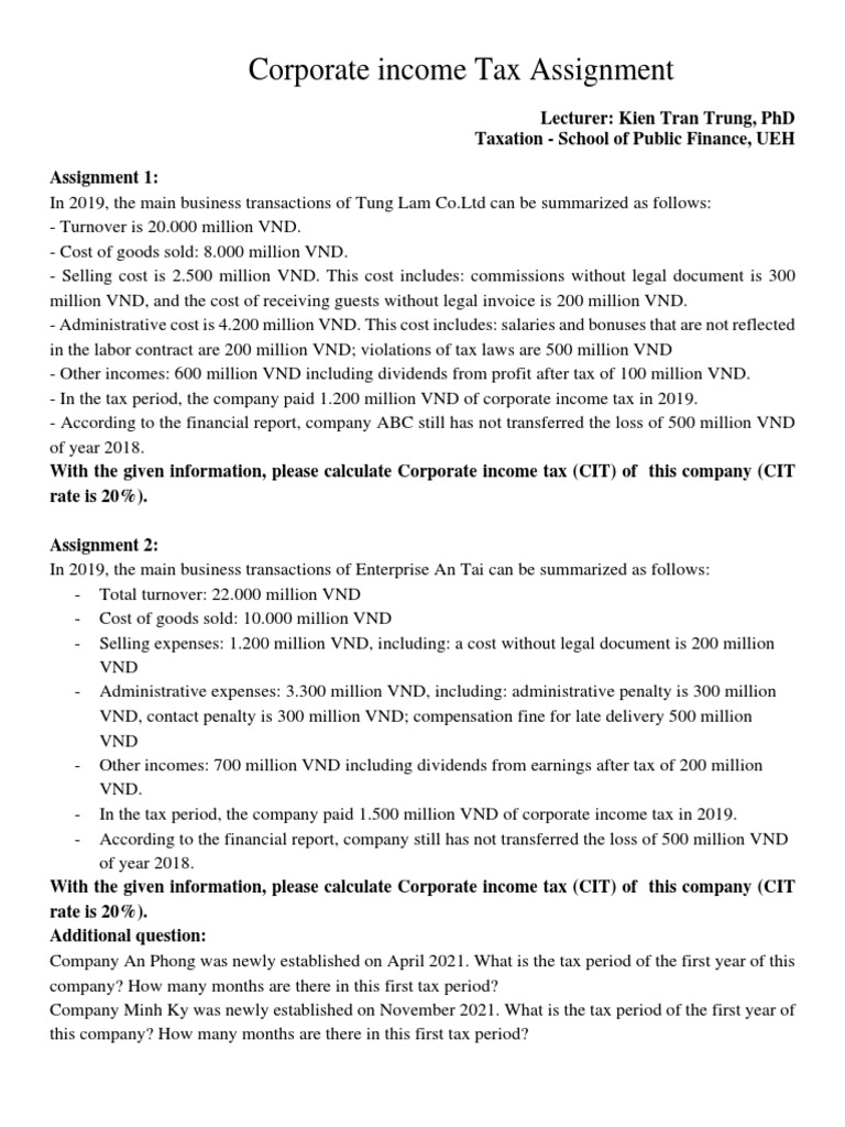 Corporate Income Tax Assignment | PDF | Taxes | Corporate Tax