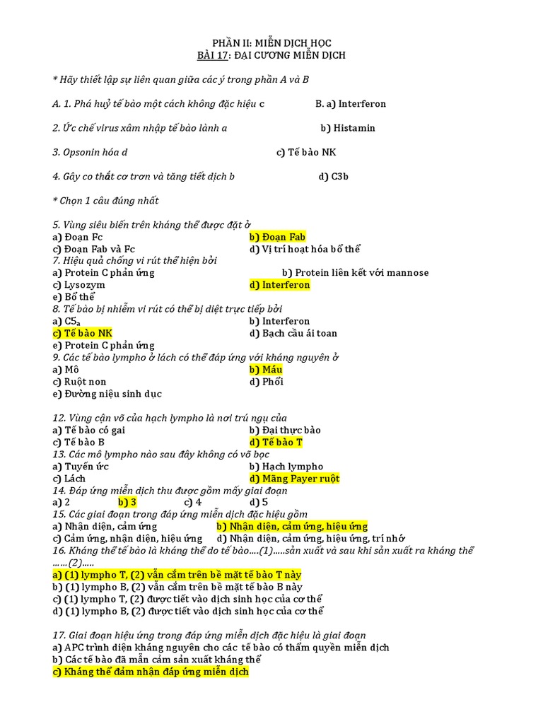 Trắc nghiệm miễn dịch | PDF
