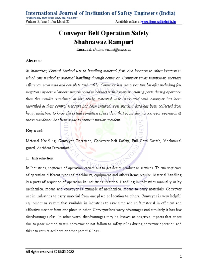 V5 I 1 Conveyor Belt Operation Safety | PDF | Safety | Belt (Mechanical)