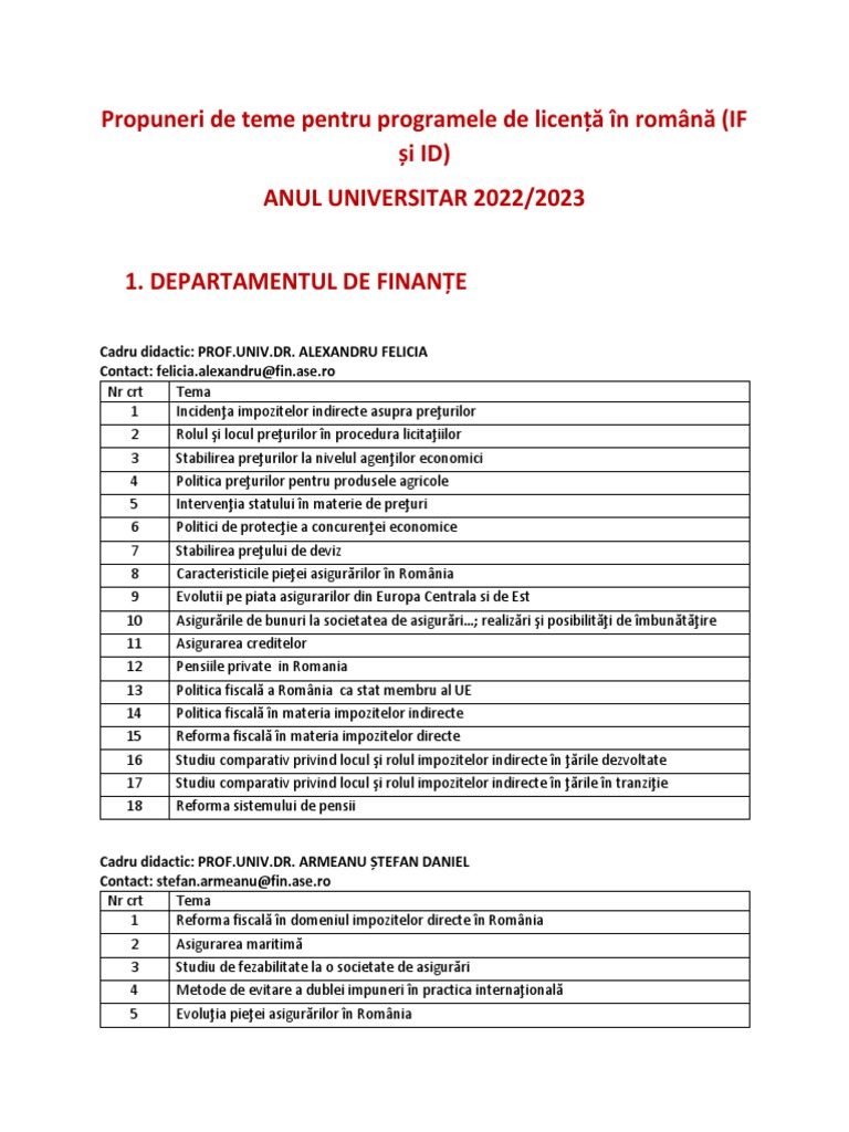 Propuneri de Teme Pentru Lucrarea de Licenta | PDF