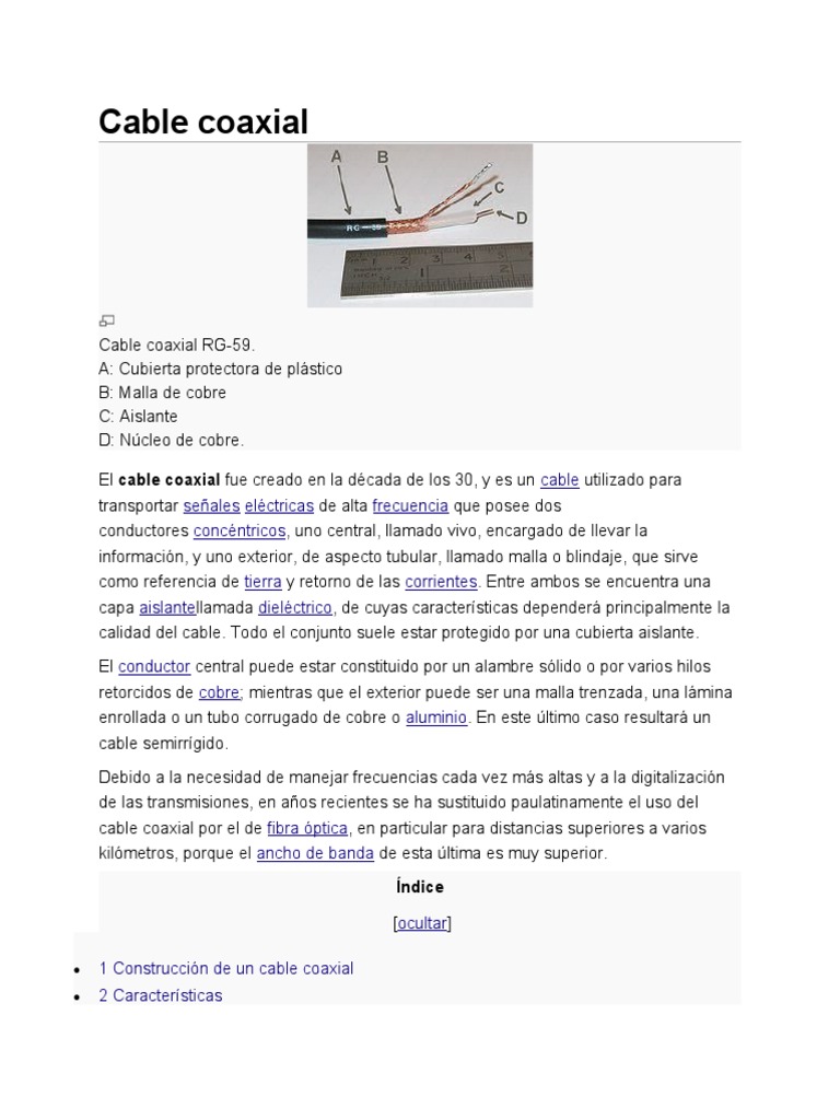 Cable Coaxial | PDF | Cable coaxial | Red de computadoras