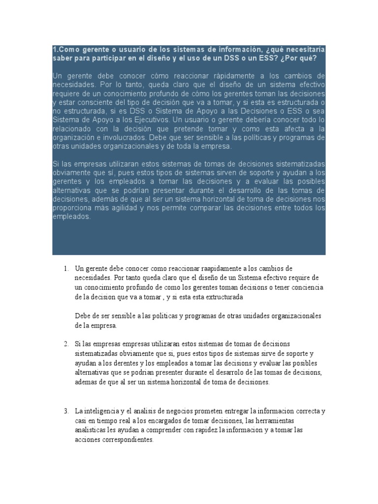 Unidad 4. Actividad 3 Debate DSS, GDSS y ESS. | PDF