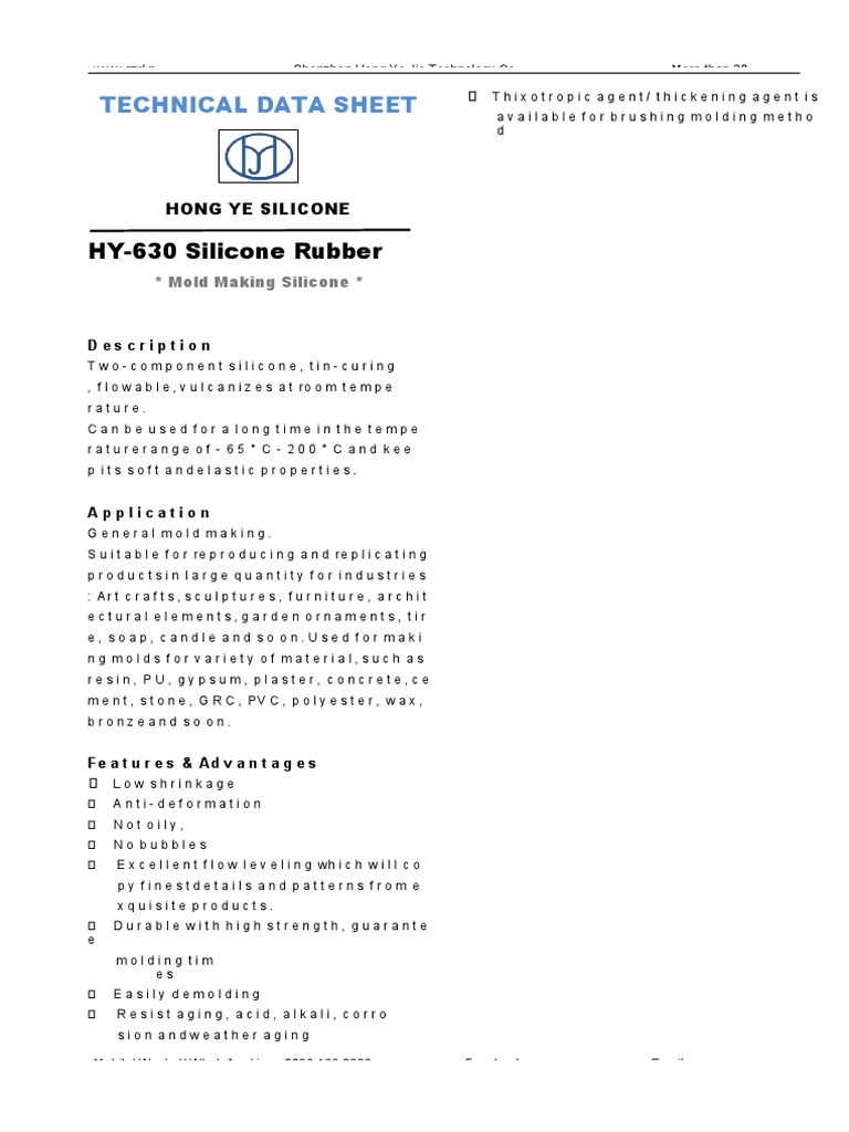 Technical Data Sheet: HY-630 Silicone Rubber | PDF | Materials | Chemistry