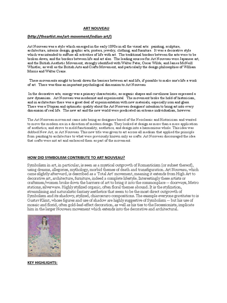 Art Nouveau and Symbolism | PDF | Art Nouveau | Symbolism (Arts)