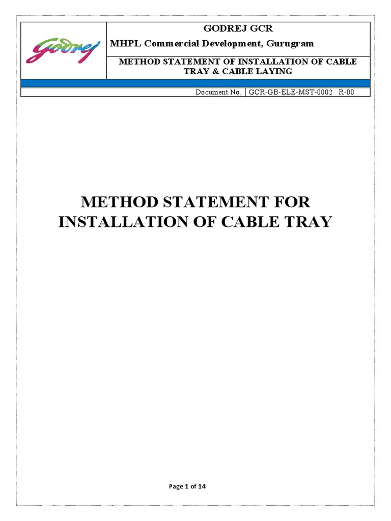 2.method Statement For Installation of Cable Tray & Cable Laying | PDF ...