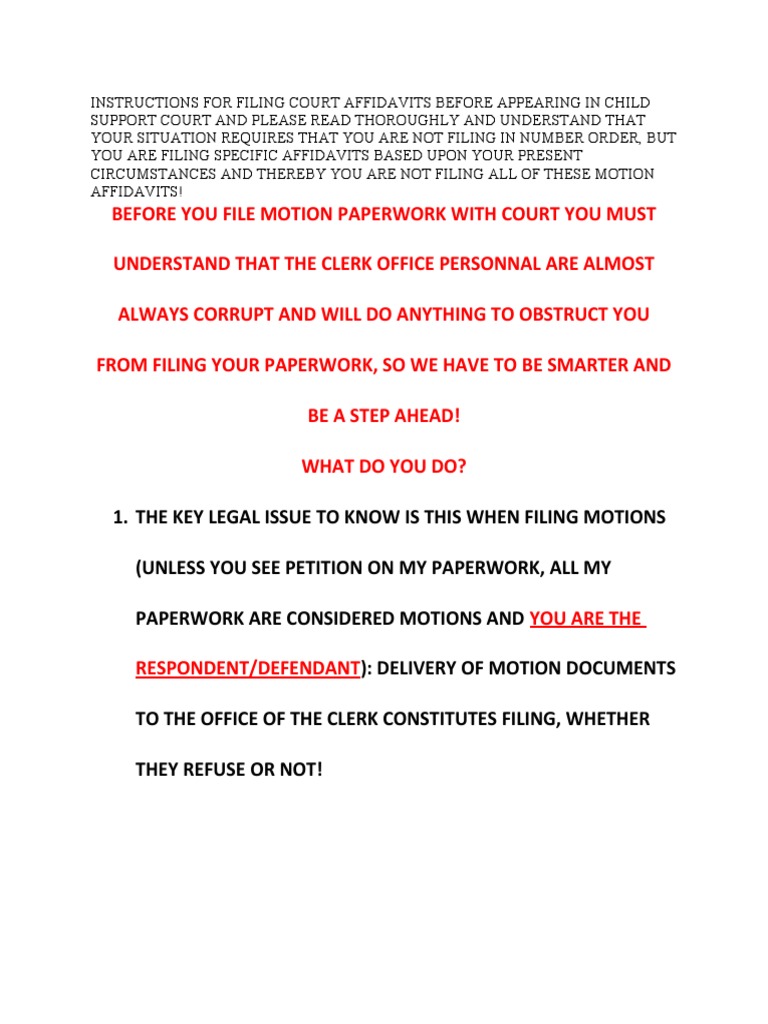 Instructions For Affidavits Filed Before Appearing in Child Support ...