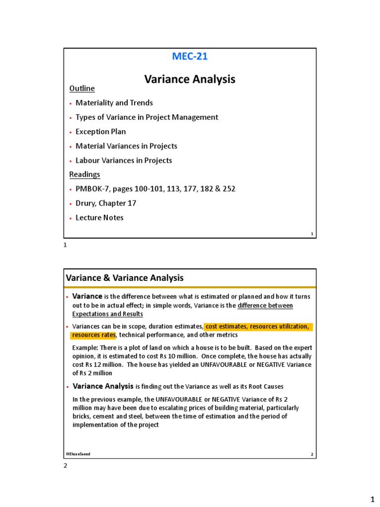 MEC-21 Variance Analysis | PDF | Window | Project Management