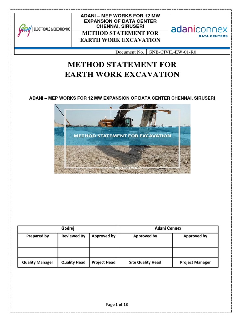 R1 Work Method Statement Excavation Pdf Safety Occupational 1492