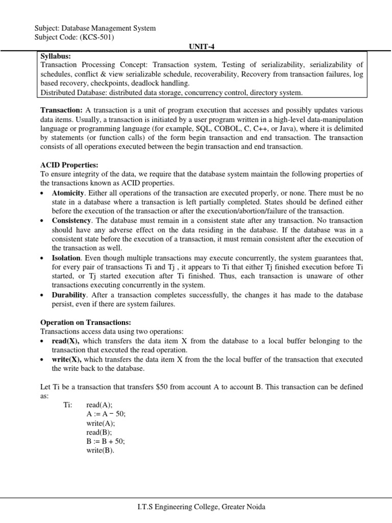 DBMS Unit 4 | PDF | Databases | Computer Data Storage