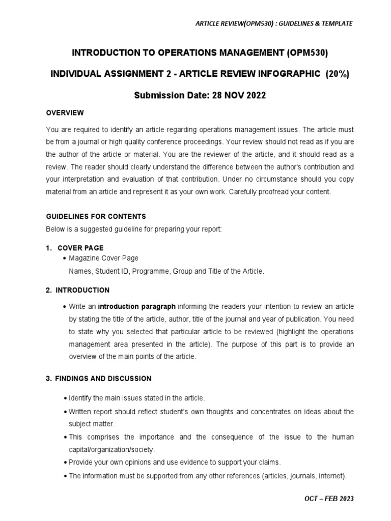 Individual Assignment 2 - Article Review - Opm530 | PDF | Academic ...