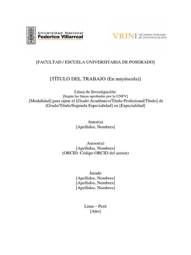 Modelo de Caratula para Trabajos de Investigacion Unfv | PDF