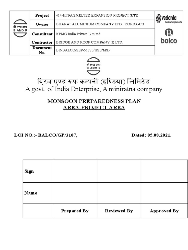 Monsoon Preparedness Plan for 414-KTPA Smelter Expansion Project Site ...
