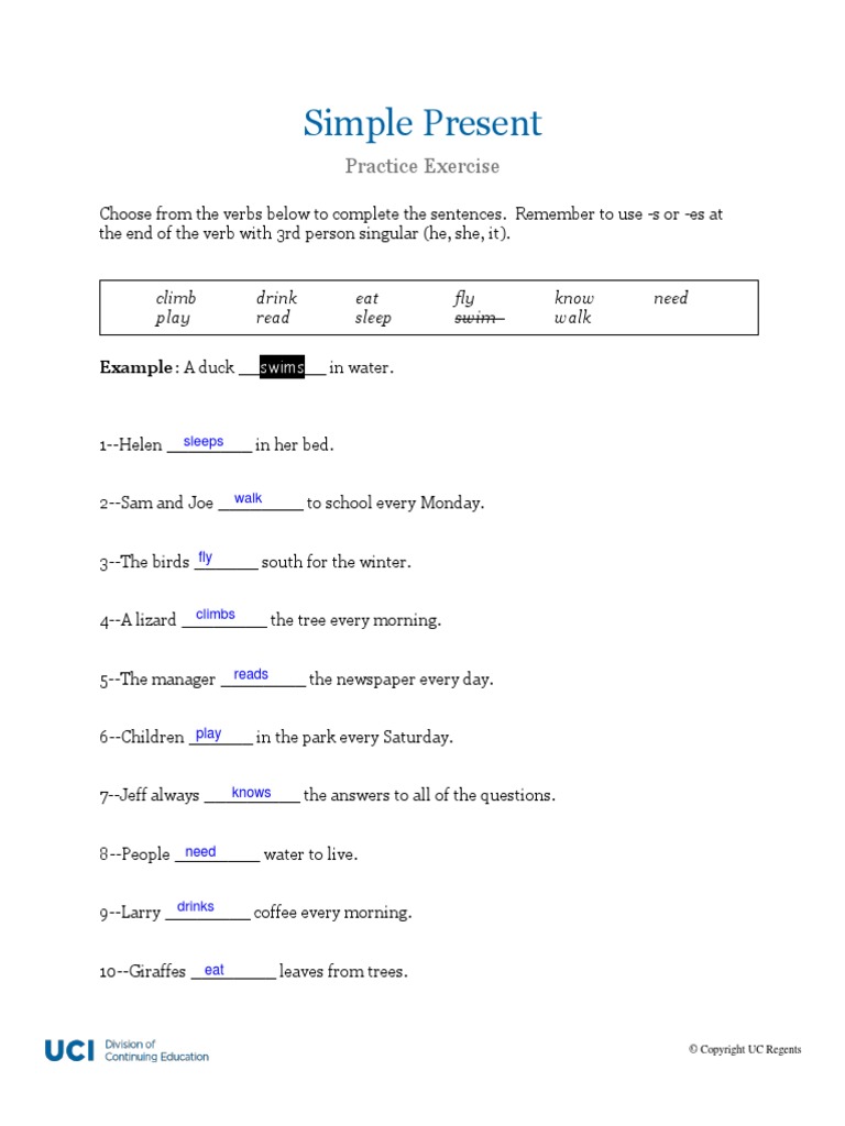 Pr5 - Simple Present Practice Exercise | PDF