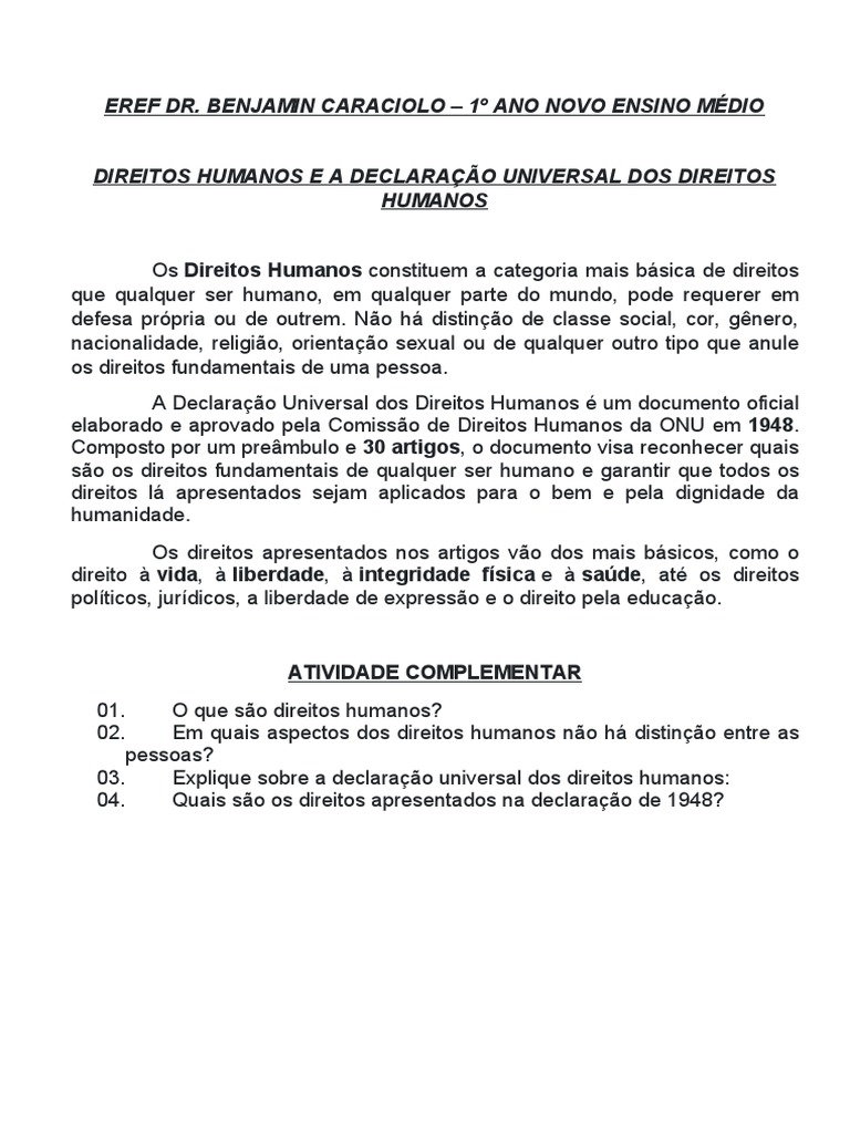Direitos Humanos E A Declaração Universal Dos Direitos Humanos Pdf