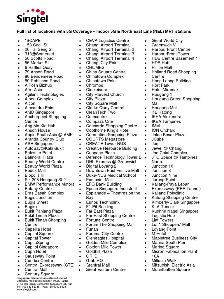 Singtel 5G Coverage Locations in Singapore | PDF | Buildings And ...