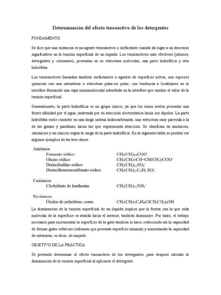 Determinación Del Efecto Tensoactivo de Los Detergentes | PDF