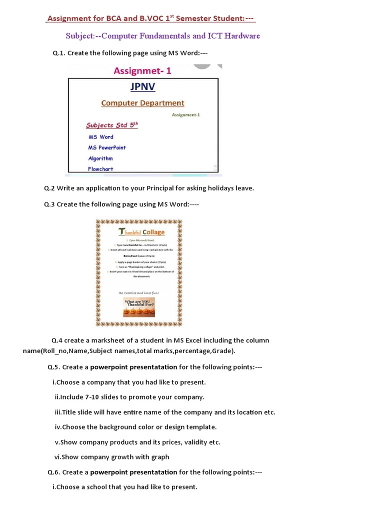 BCA & B.VOC 1st Sem Assignments | PDF