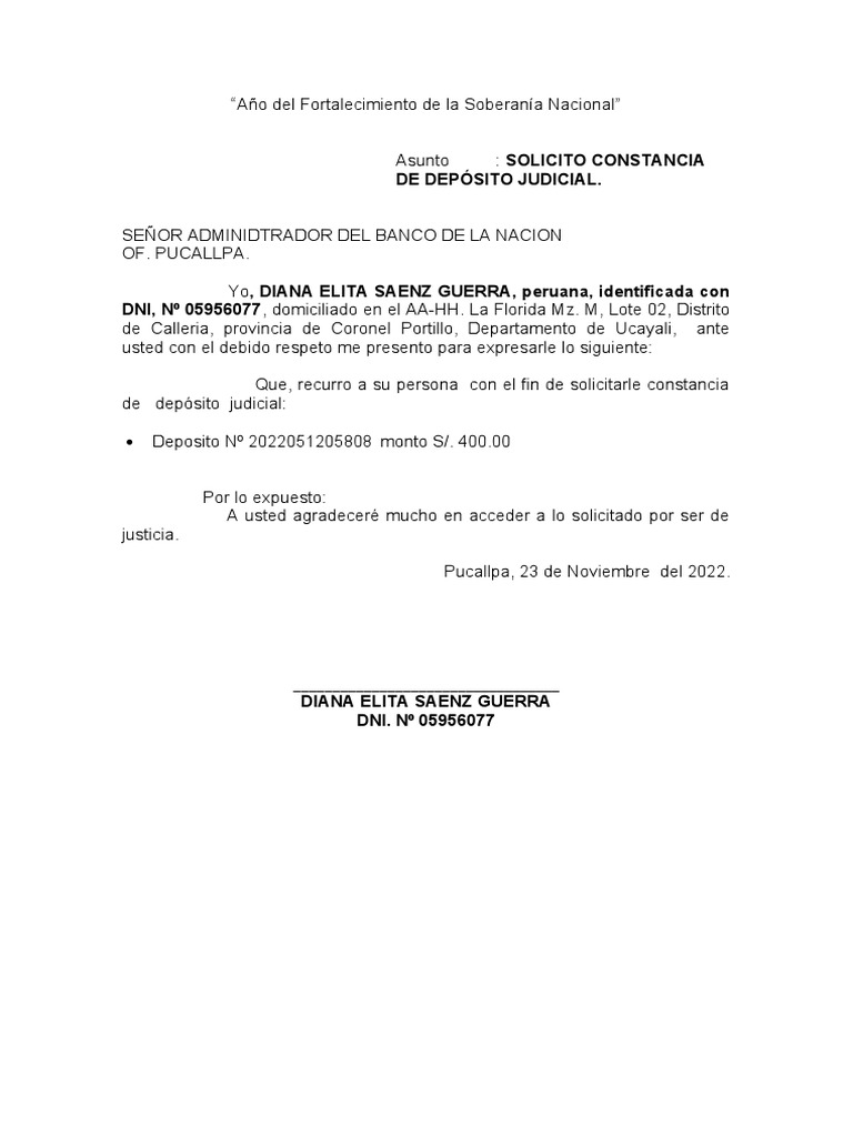 Constancia de Depósito Judicial. | PDF | Ciencias sociales | Derecho