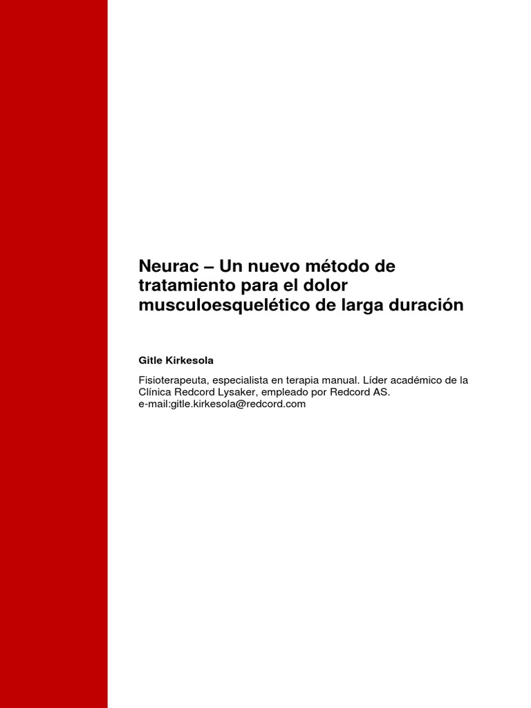 Neurac Un Nuevo Metodo de Tratamiento para El Dolor Musculoesqueletico ...