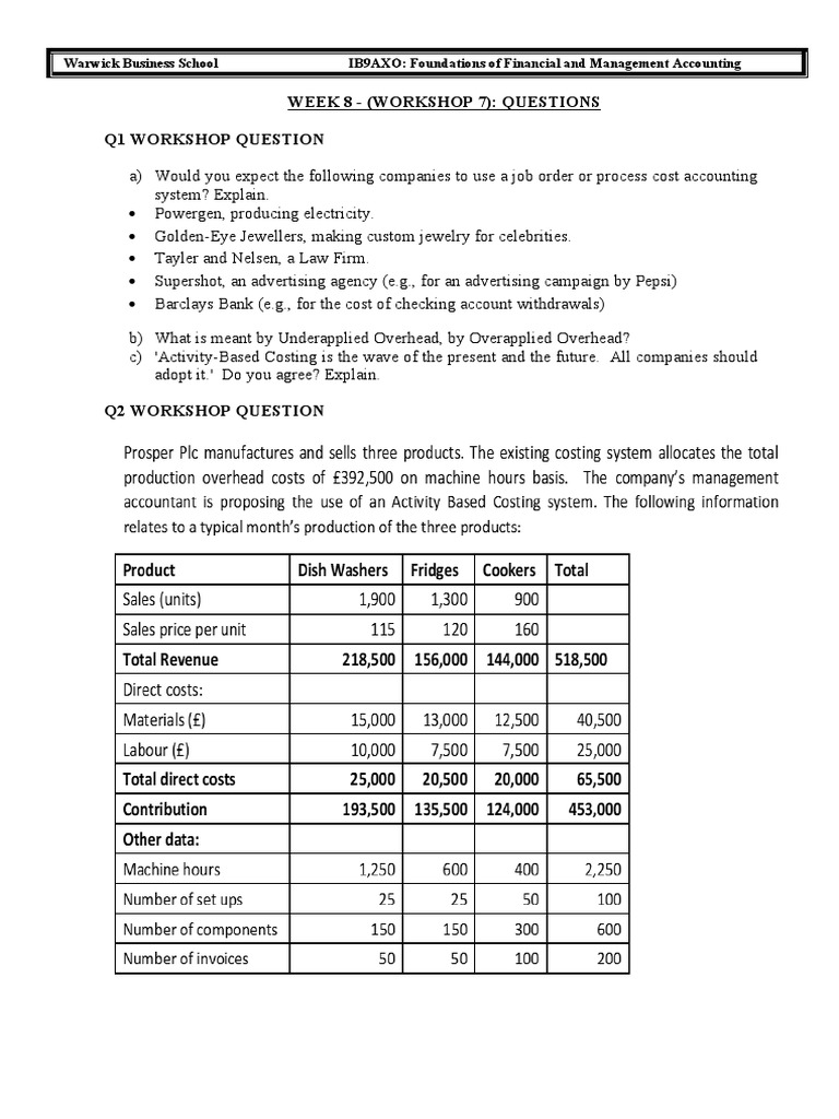 Workshop-7-Qs Warwick Accounts | PDF | Management Accounting | Cost Of Goods Sold