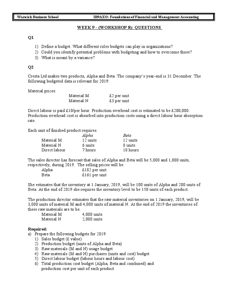 Workshop-8-Qs Warwick Assignments Andvsolutionsv | PDF | Cost Of Goods Sold | Inventory