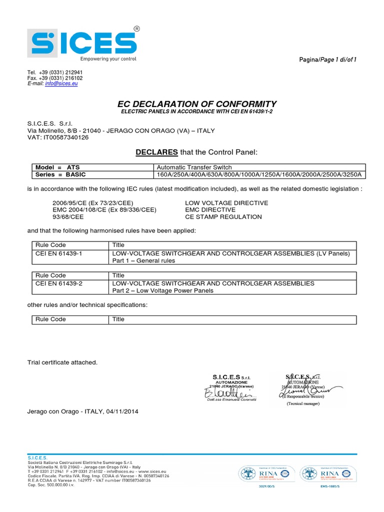 Conformity 61439 - EN ATS BASIC | PDF | Science & Mathematics