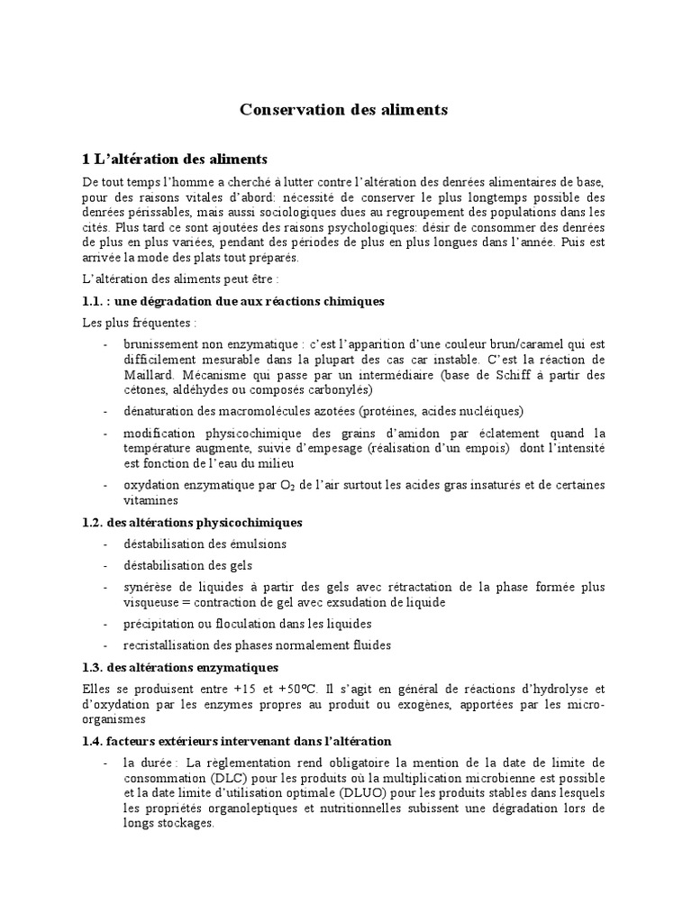 Conservation des aliments : méthodes et enjeux | PDF | Conserve ...