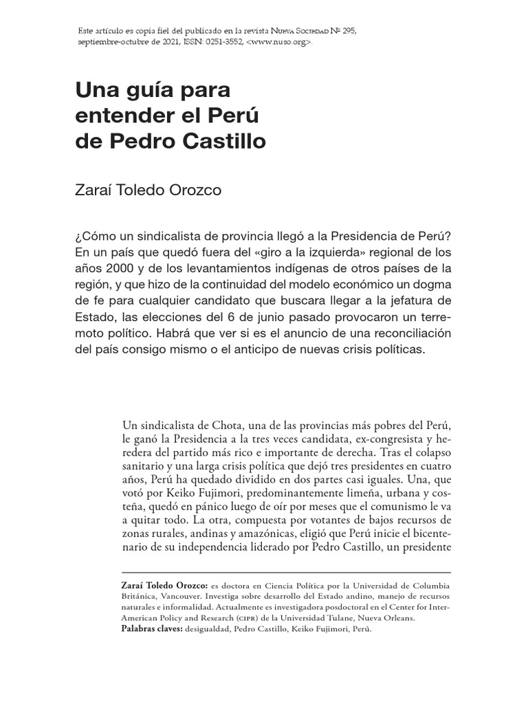 Una Guia para Entender El Peru de Pedro Castillo | PDF | Perú | Gobierno Una Guia para Entender El Peru de Pedro Castillo | PDF | Perú | Gobierno