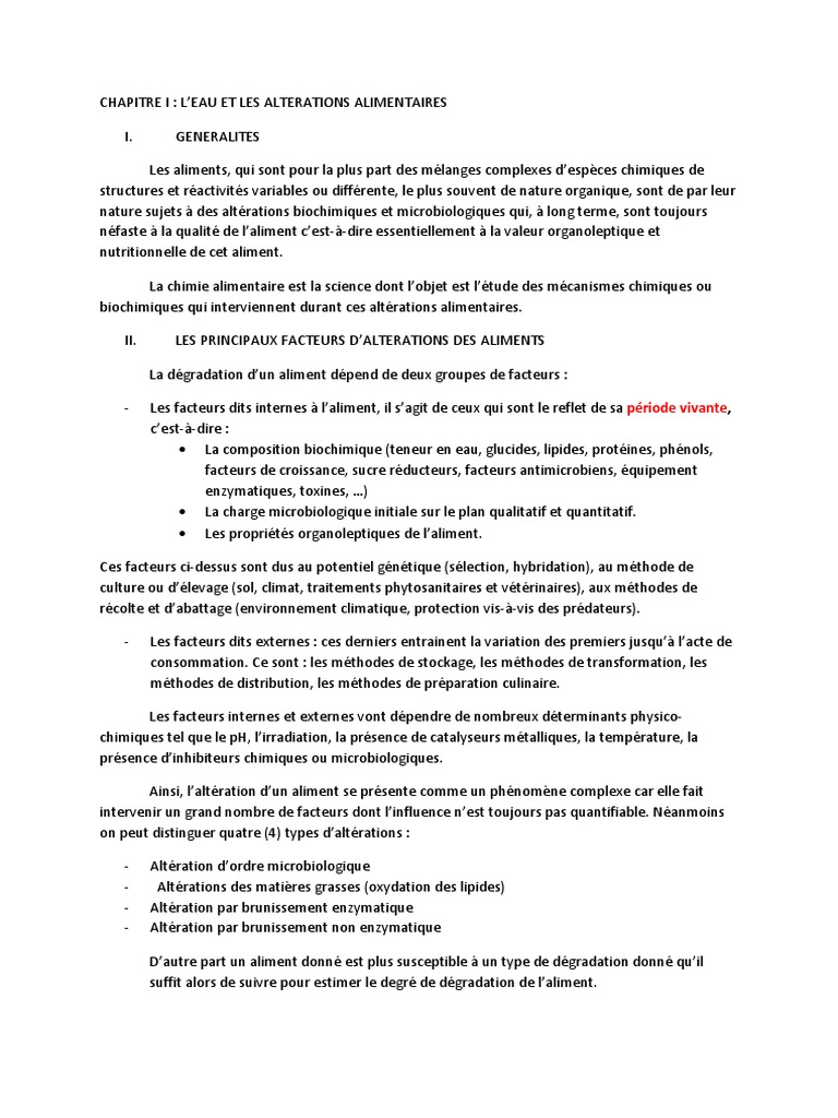 Chimie des altérations alimentaires | PDF | Concentration molaire | Eau