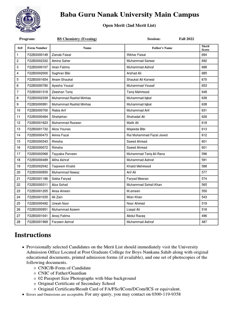 BGNU Main BS Chemistry Evening | PDF | Pakistan