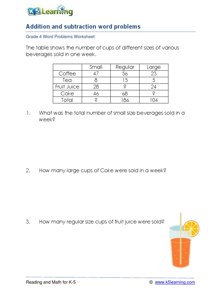 Grade 4 Word Problems Mixed Addition Subtraction e | Download Free PDF ...