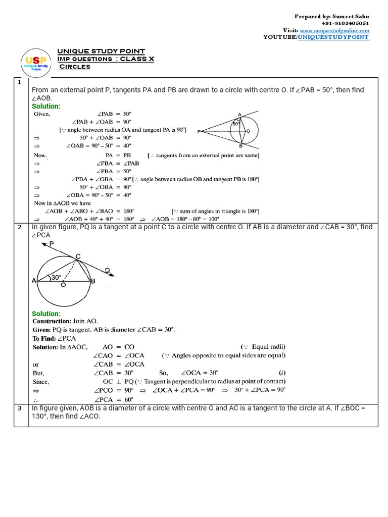 Imp Questions Circle Class X | PDF | Circle | Triangle