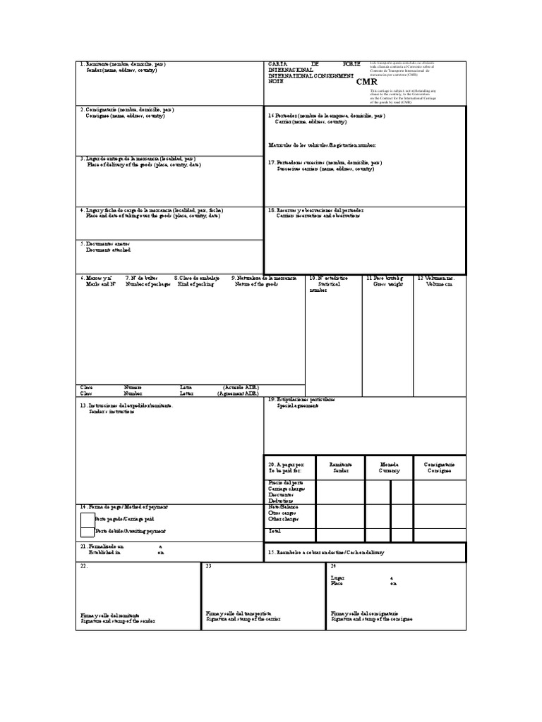 (Verde) Modelo de Carta de Porte CMR de La Iru | PDF