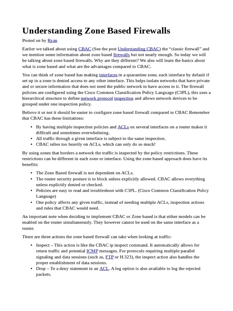 Zone-Based Firewall Implementation Guide | PDF | Computer Network ...