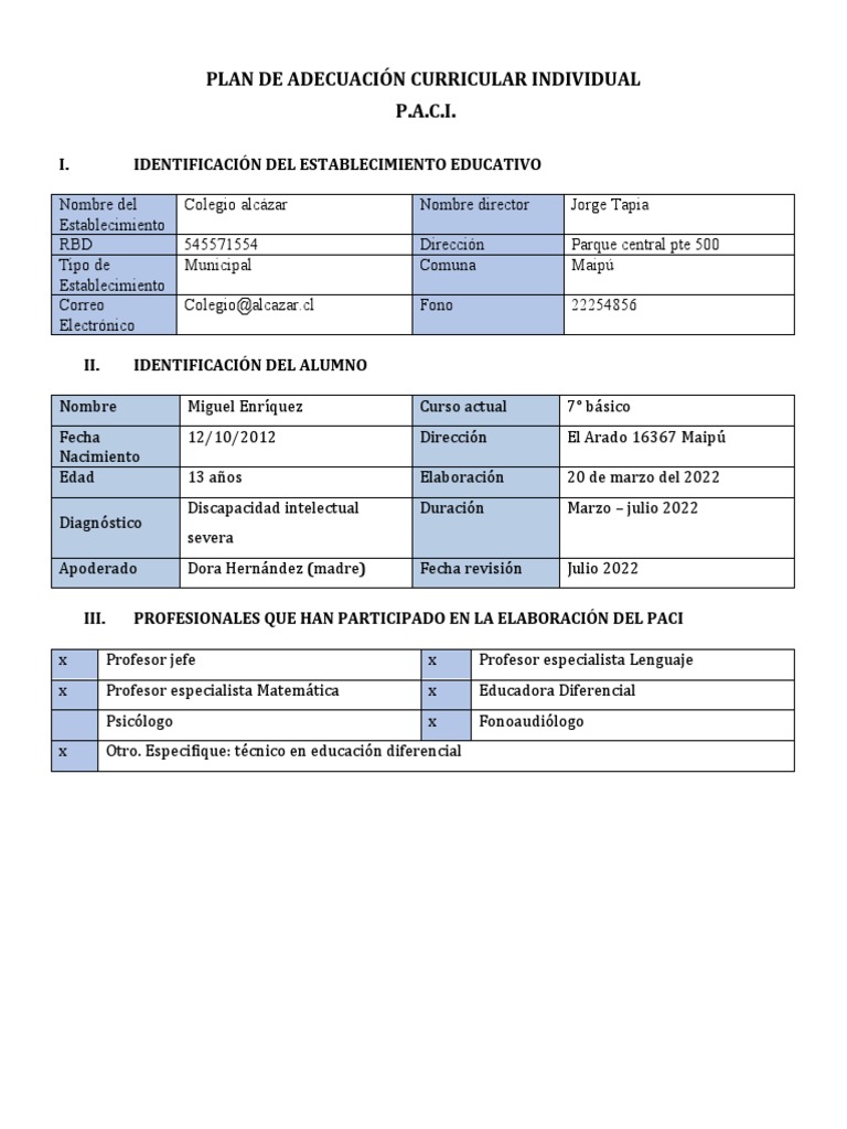 Formato PACI | PDF | Evaluación | Salón de clases