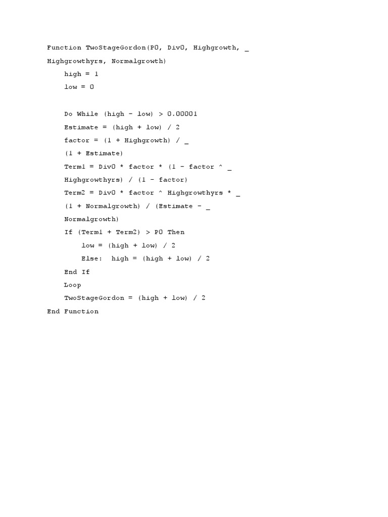 VBA - Function TwoStageGordon | PDF