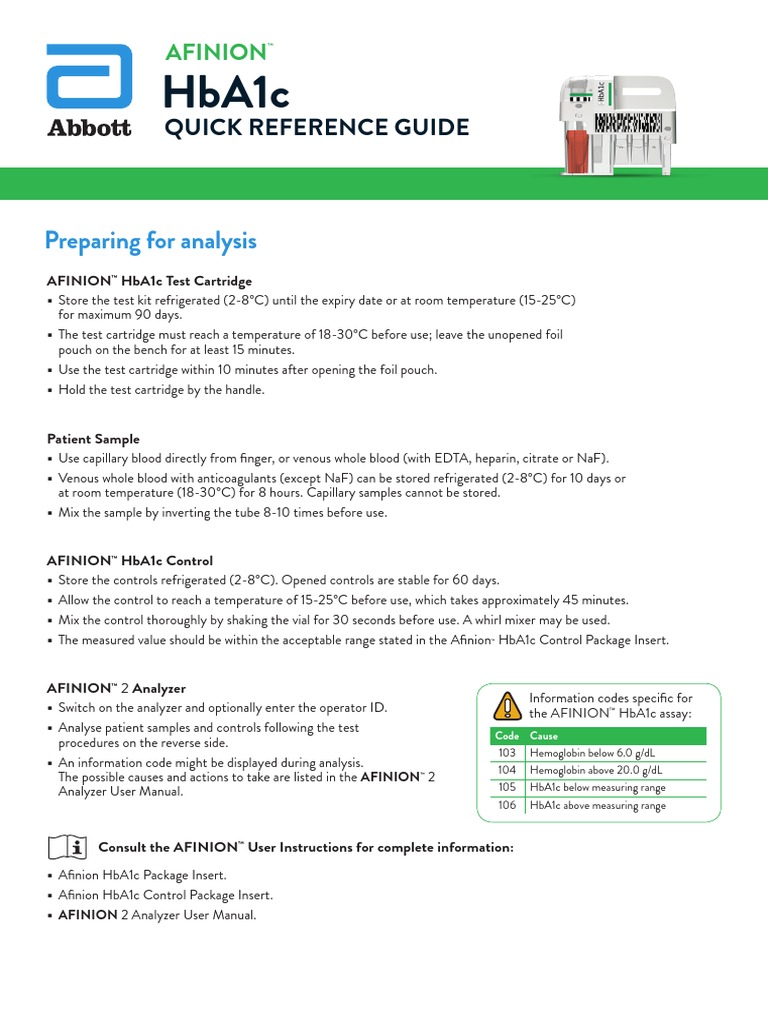 Afinion HbA1c Quick Guide | PDF | Glycated Hemoglobin | Clinical Medicine