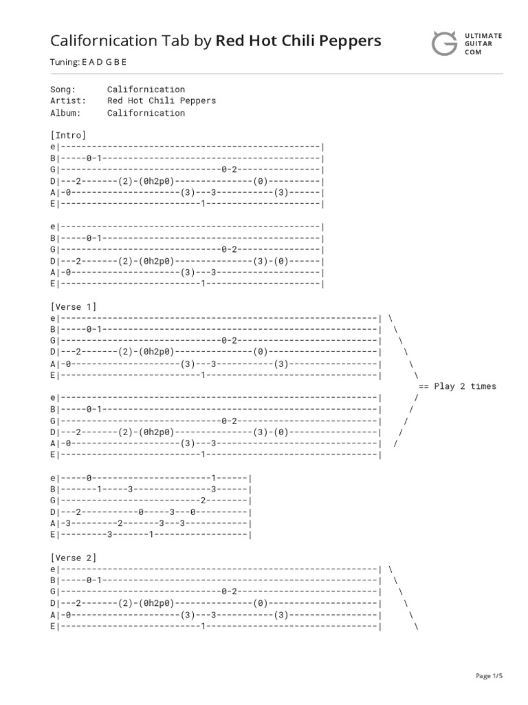 Californication Guitar Tab | PDF | Song Structure | Rock Music