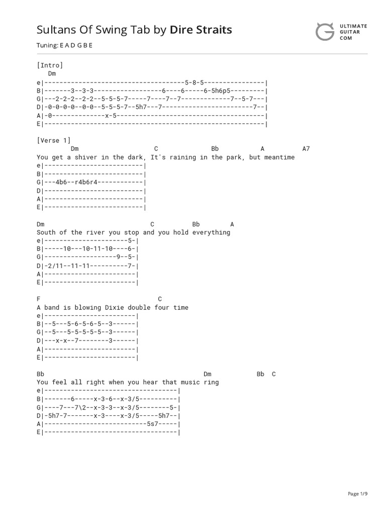 Sultans of Swing Guitar Tab | PDF | Performing Arts | Popular Music
