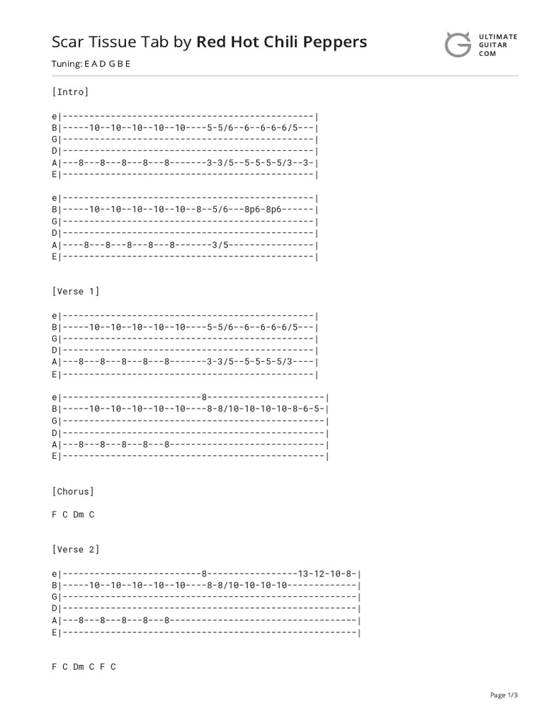 Scar Tissue Tab Guitar Tab | PDF | Song Structure | Songs