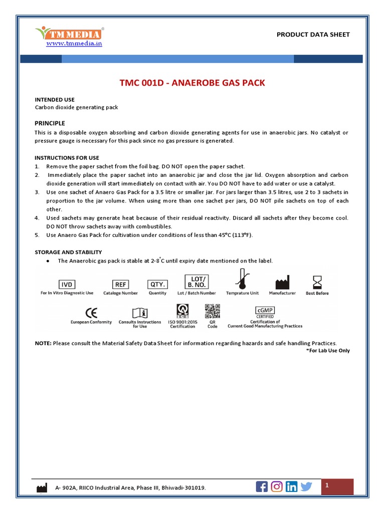 Anaerobe Gas Pack - TMC 001D-TD-TMC 001D | PDF