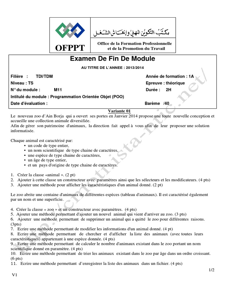 Efm Module 11 Techniques de Programmation Orientee Objet Poo Variante 1 ...