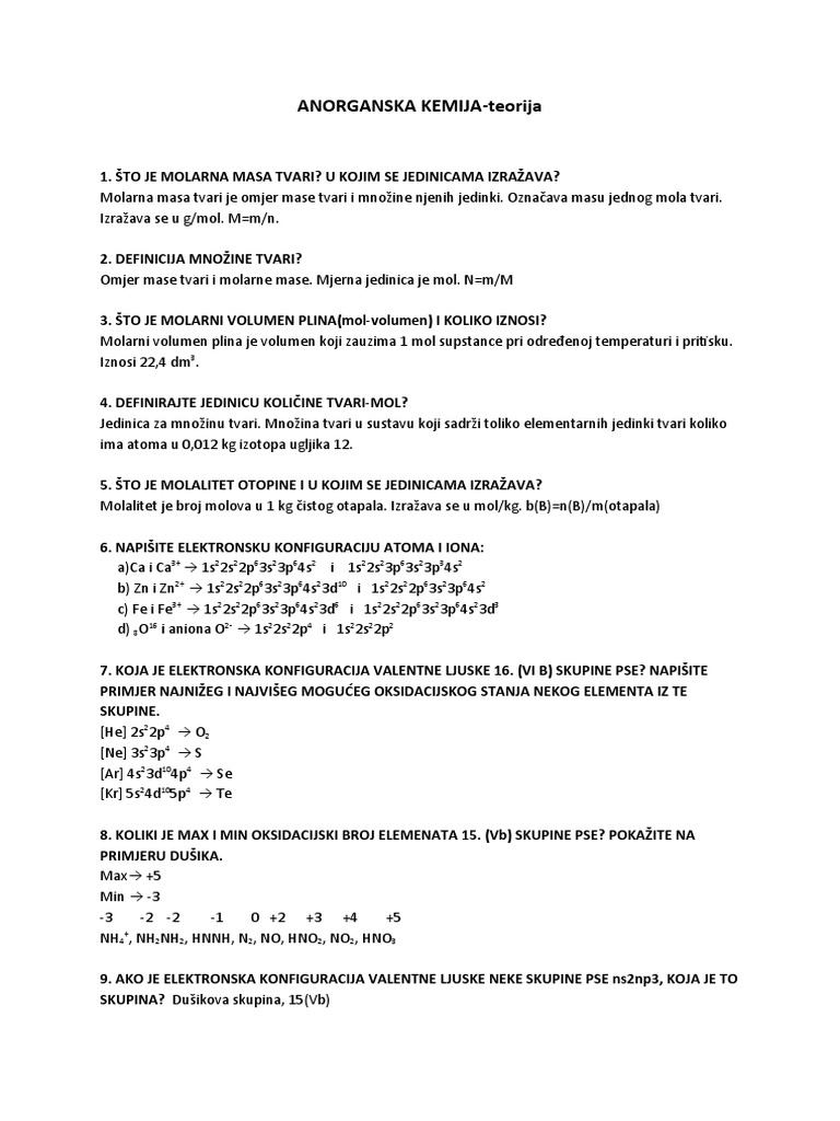 ANORGANSKA KEMIJA-teorija | PDF