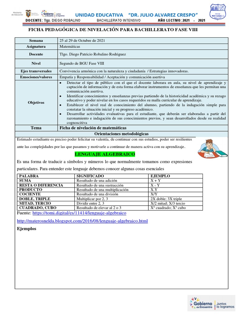 Ficha de Nivelacion 2do Bgu | PDF | Aprendizaje | Ecuaciones