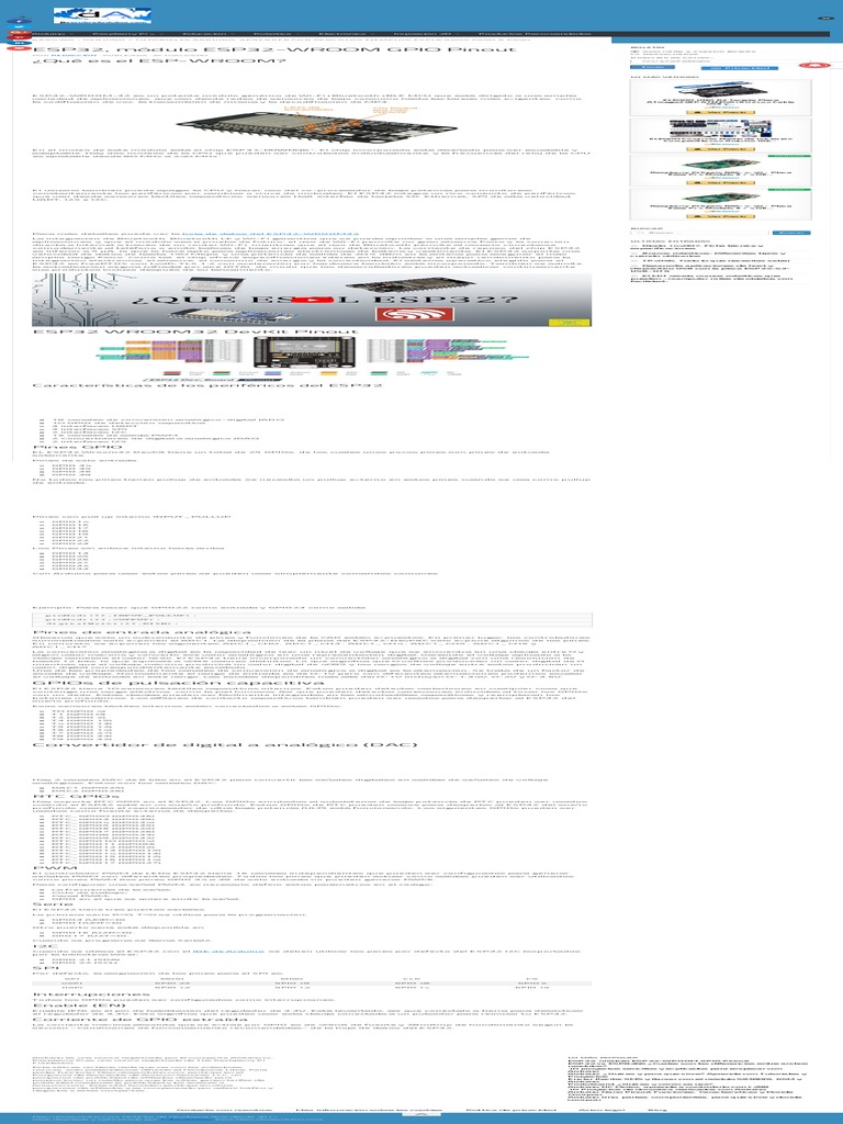 Esp32 Módulo Esp32 Wroom Gpio Pinout Pdf Bluetooth Arduino