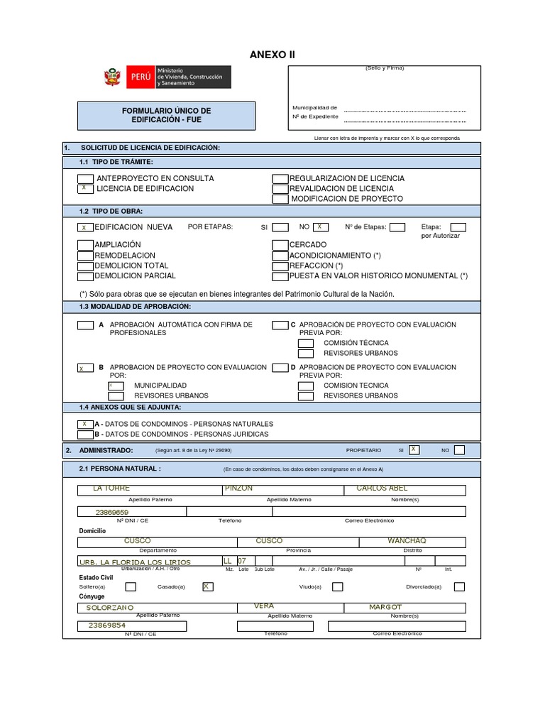 Formulario Único de Edificación (FUE) - Anexo II PDF | PDF | Póliza de seguros